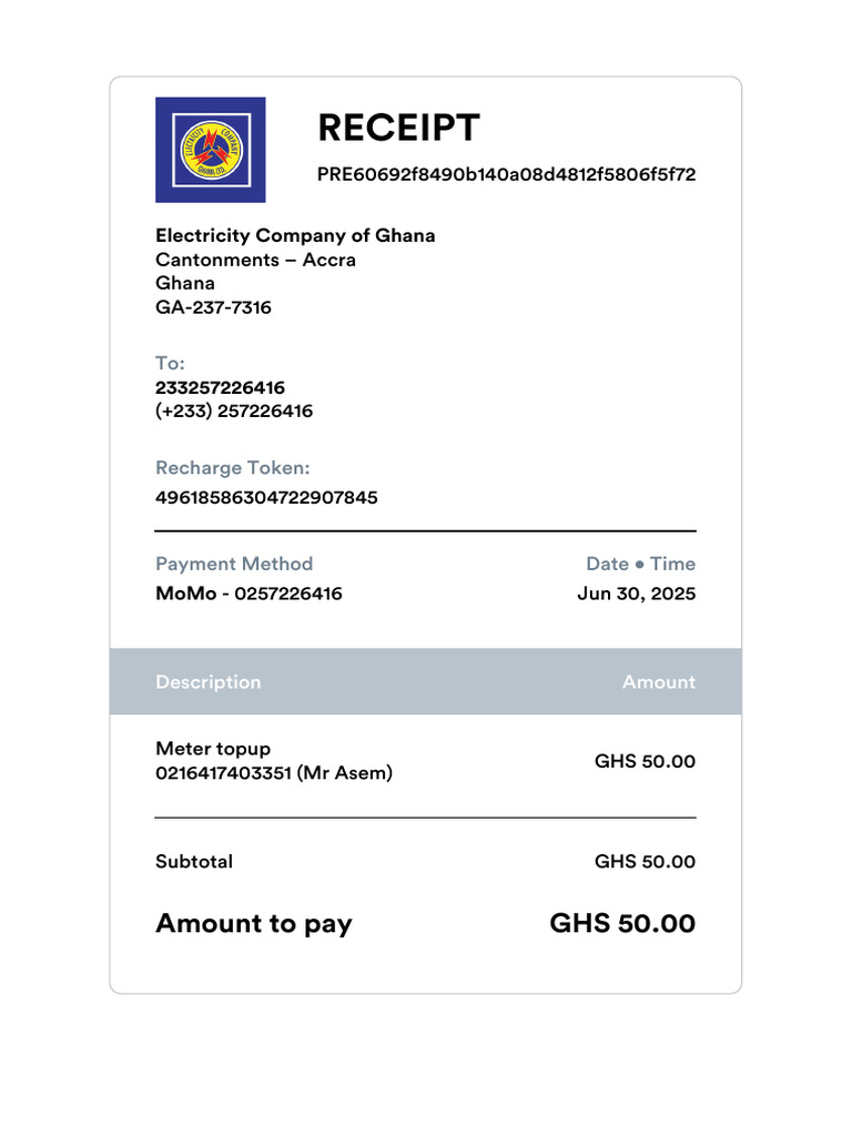 ECG PowerApp Receipt PR2 | PDF