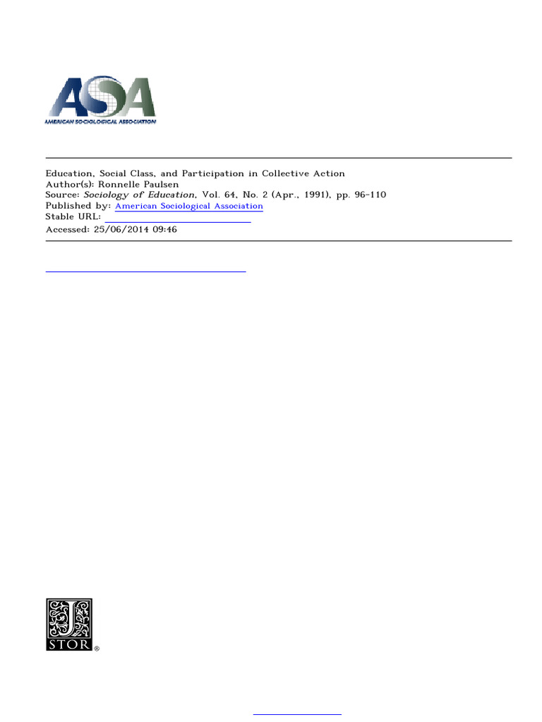 Paulsen, R. (1991) - Education, Social Class, and Participation in Collective Action. | PDF ...