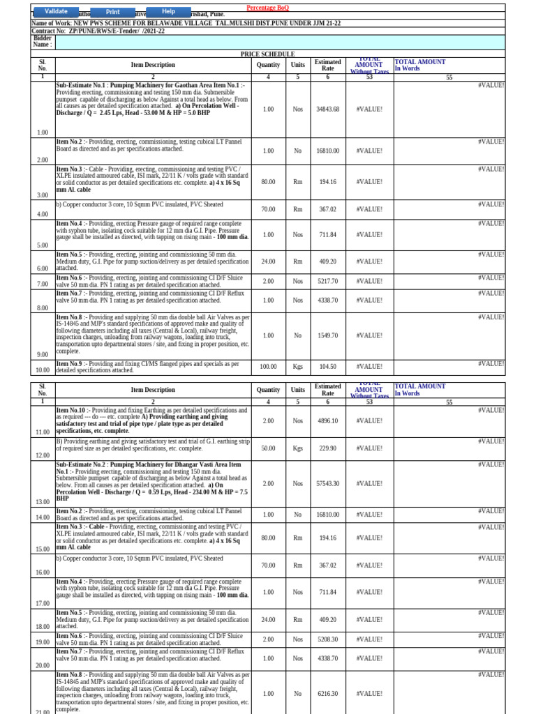 Belawade Boq Final Print | PDF | Pipe (Fluid Conveyance) | Valve