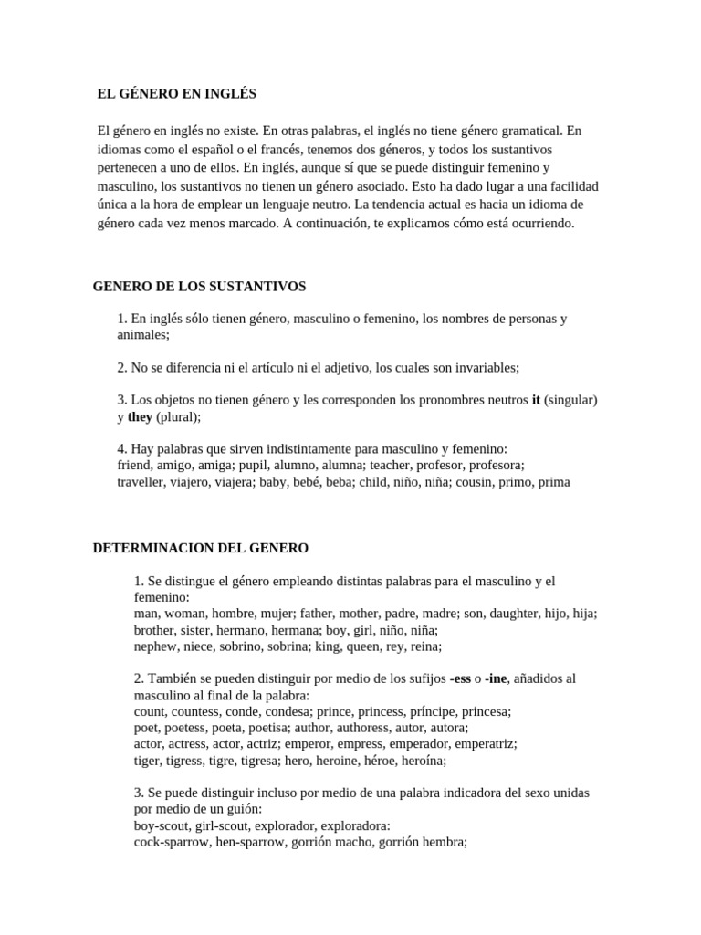 Género en inglés: masculino y femenino | PDF | Género gramatical ...