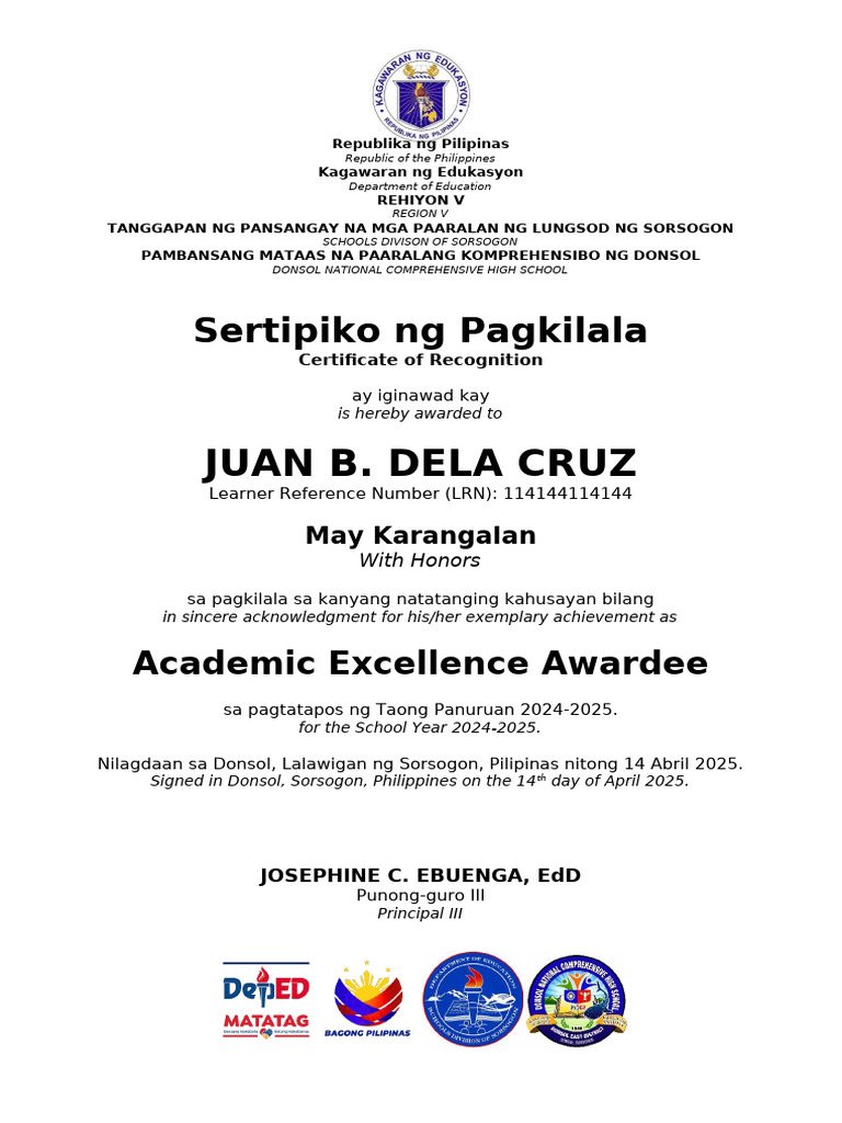 Certificate of Excellence Award Template | PDF