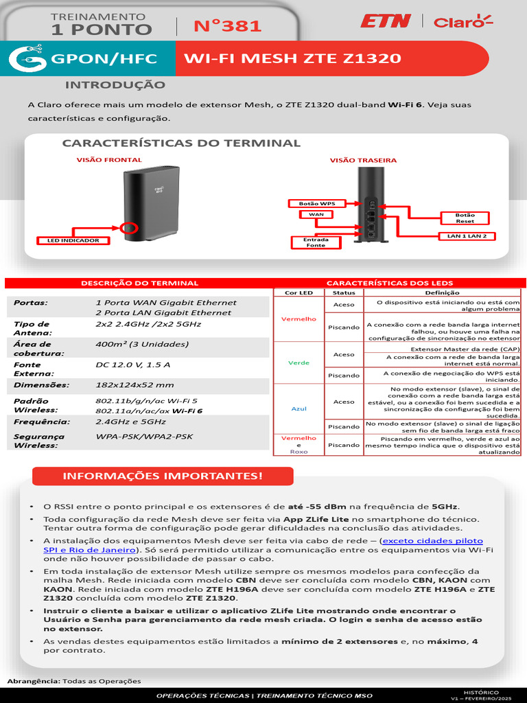 Extensor Mesh ZTE Z1320: Guia de Instalação | PDF | Wi-Fi | Rede de ...