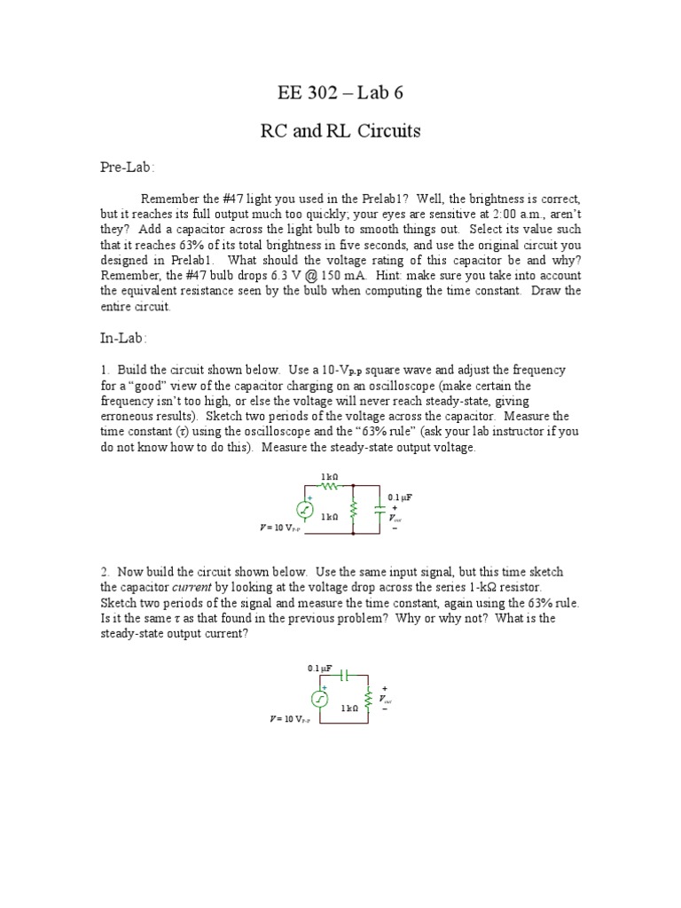 EE 302 - Lab 6 RC and RL Circuits | PDF | Science & Mathematics ...