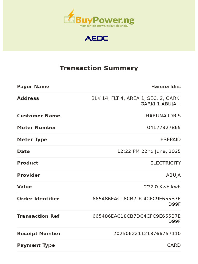Buy Power Receipt | PDF