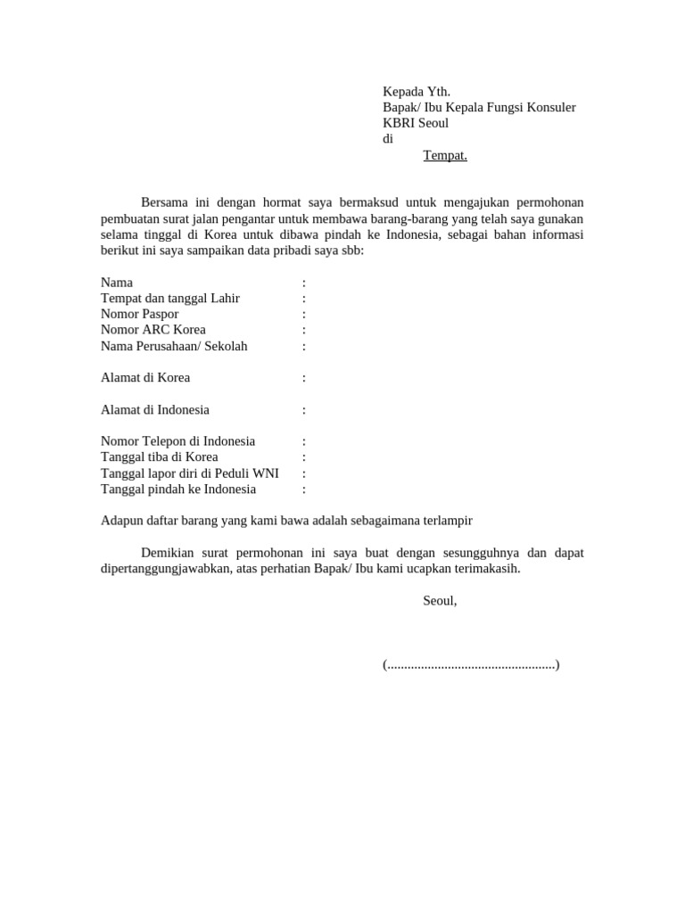 Contoh FORMULIR PERMOHONAN BARANG PINDAHAN (Baru) | PDF