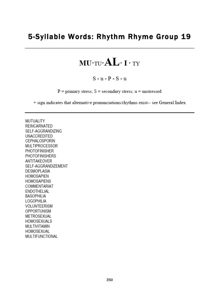 5-Syllable Words: Rhythm Rhyme Group 19: TU TY S - U - P - S - U | PDF