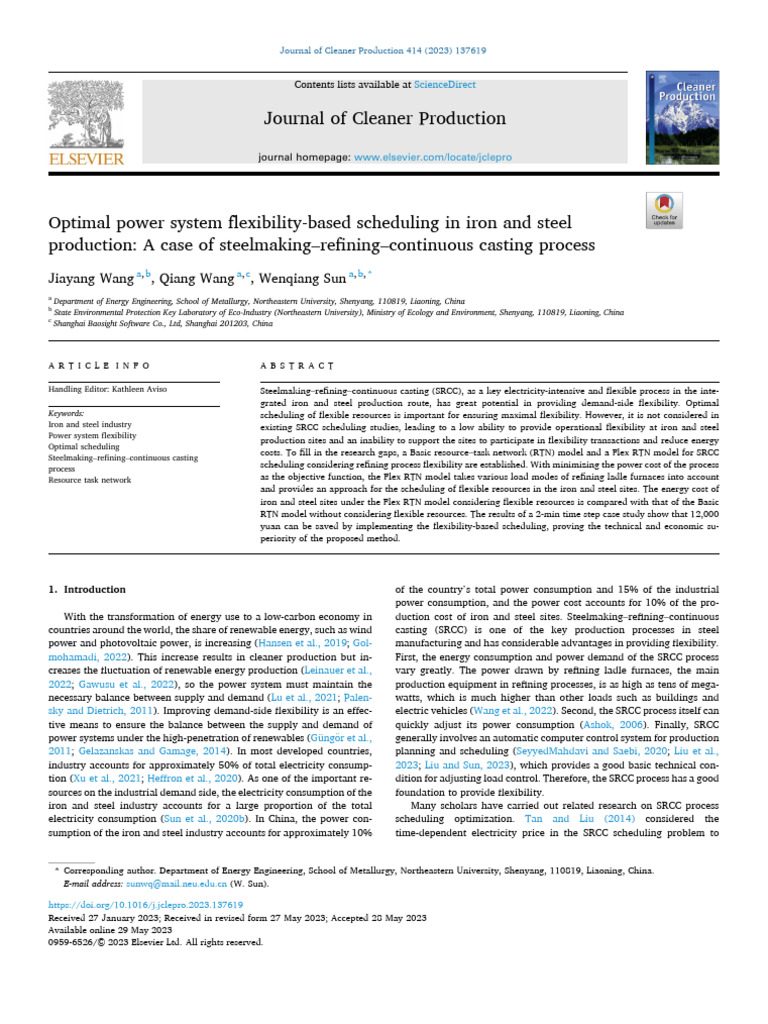 Optimal Power System Flexibility-Based Scheduling in Iron and Steel ...