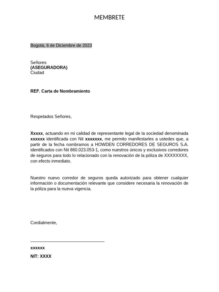 Modelo Carta de Nombramiento | PDF