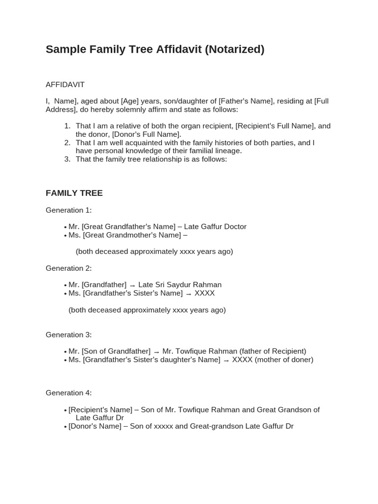 Sample Family Tree Affidavit | PDF | Affidavit