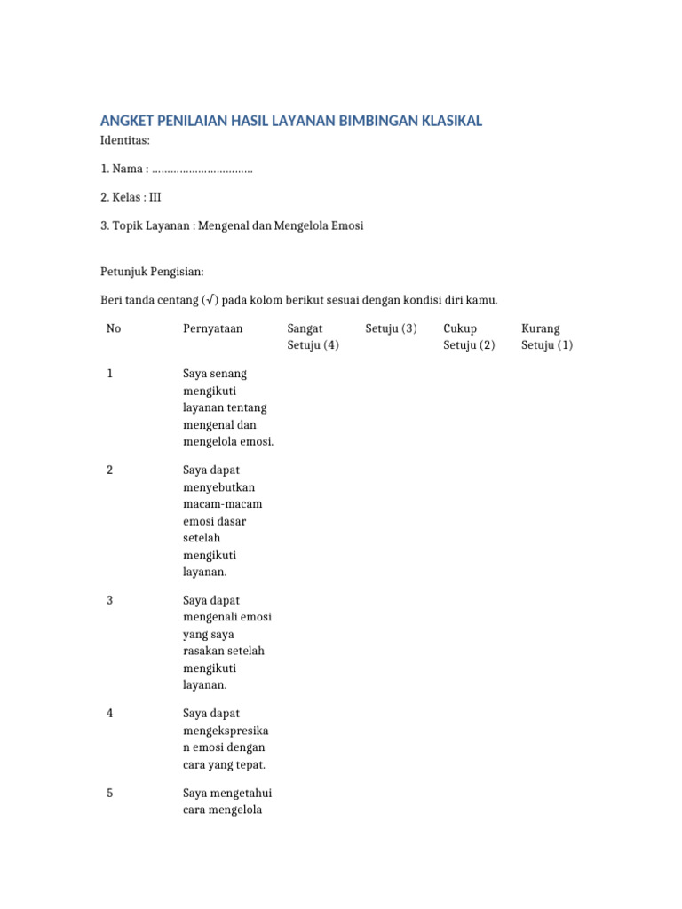 Penilaian Proses Angket BK | PDF