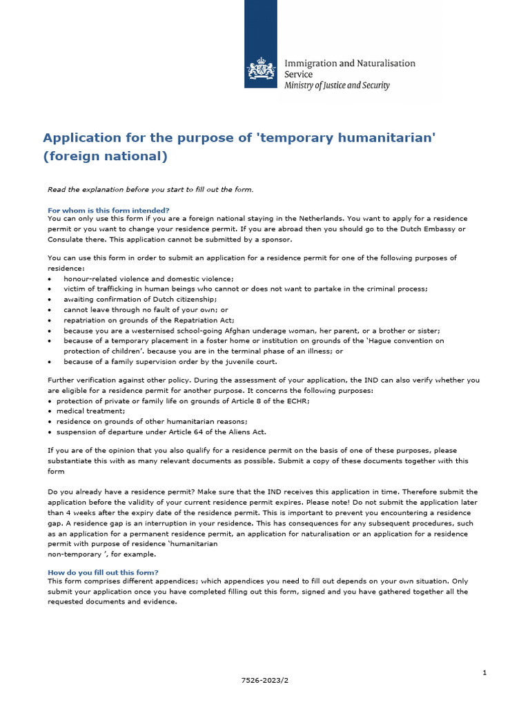 Application For The Purpose of 'Temporary Humanitarian' (Foreign ...