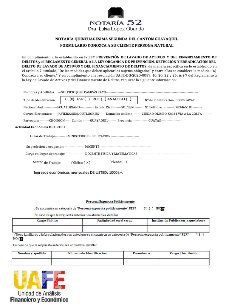 Uafe Nuevo Persona Natural | PDF