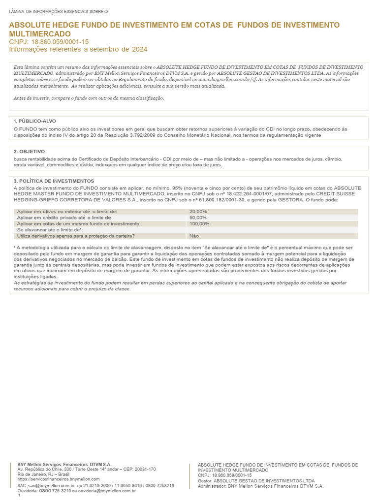 Informações sobre o Absolute Hedge Fund | PDF | Fundos mútuos ...