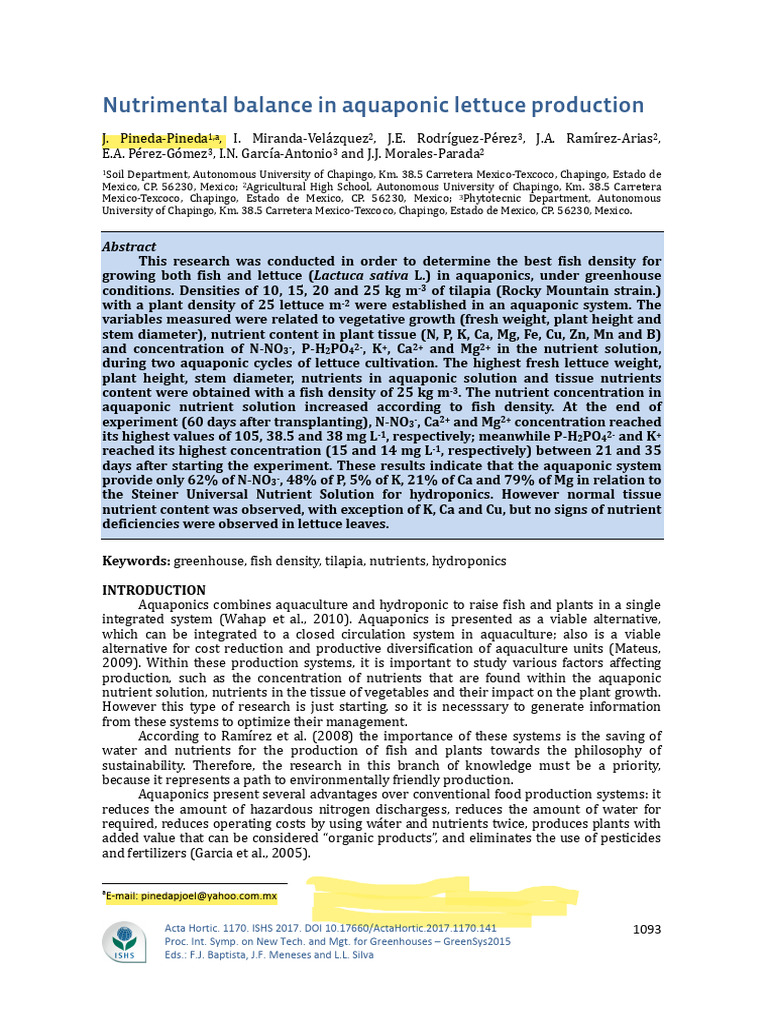 Nutrimental Balance in Aquaponic Lettuce Production | PDF | Aquaponics