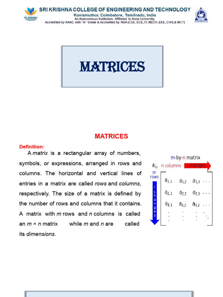 Bridge Course - MATRICES | PDF | Matrix (Mathematics) | Mathematical ...
