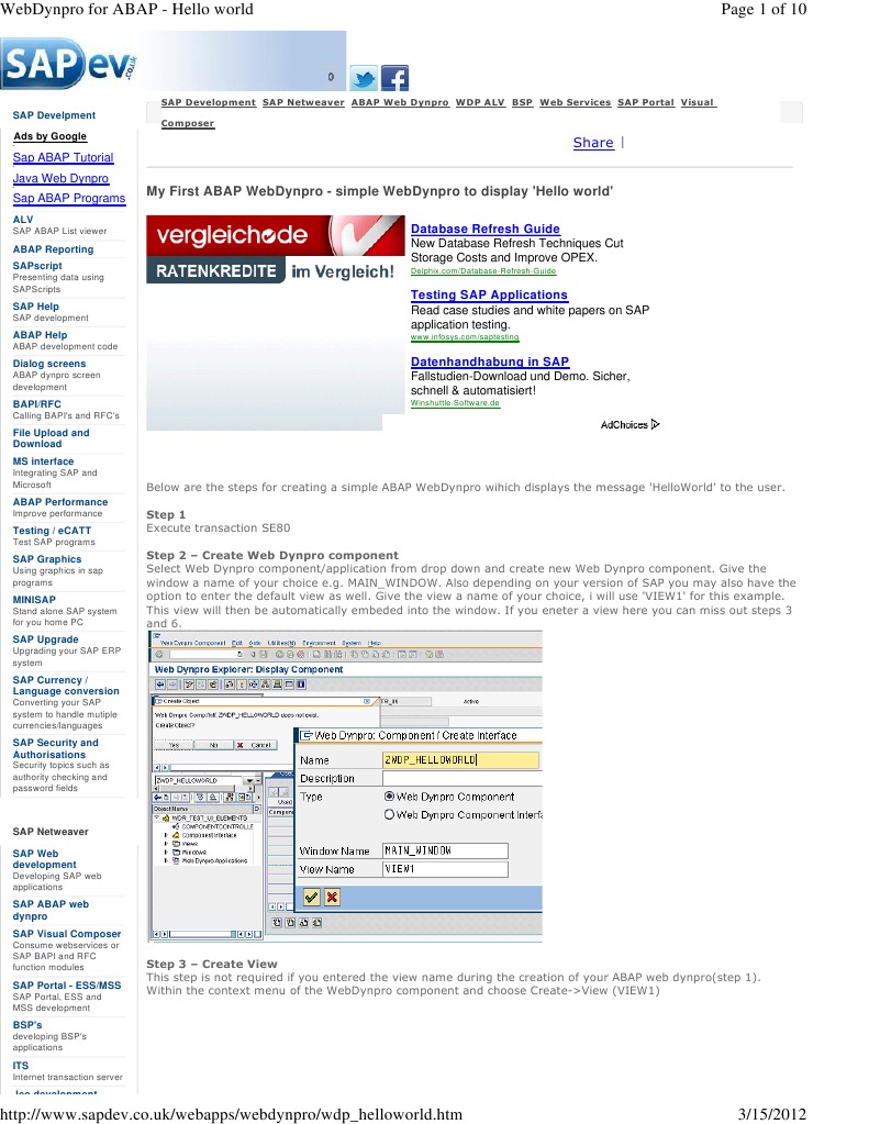 Webdynpro Helloworld Abap Pdf Sap Se Computing Platforms