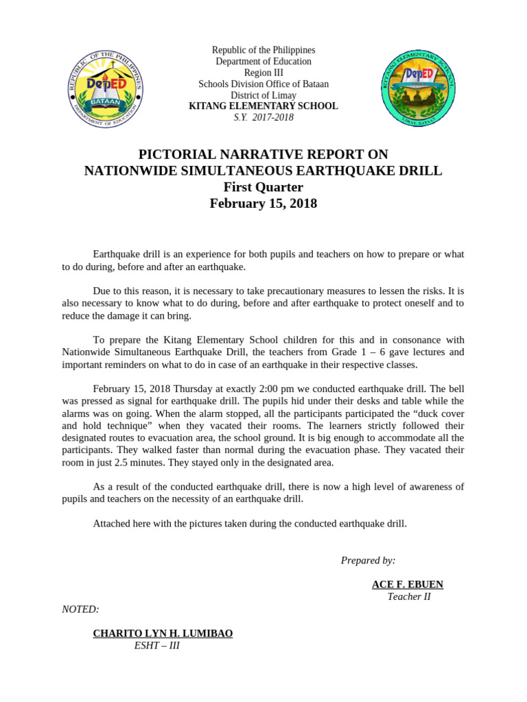 Kitang ES Pictorial Narrative Report On NSED | PDF