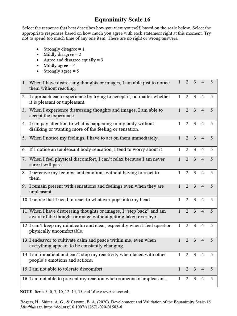 Equanimity Scale-16 Validation Study | PDF | Feeling | Thought