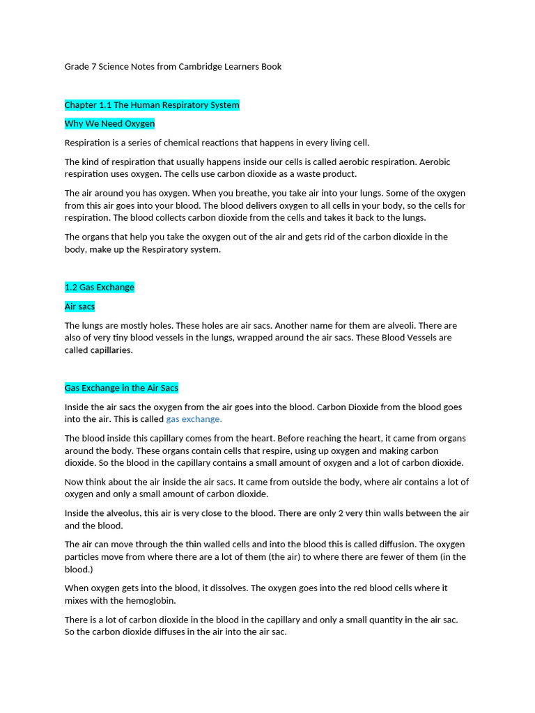 Grade 7 Science Notes From Cambridge Learners Book | PDF