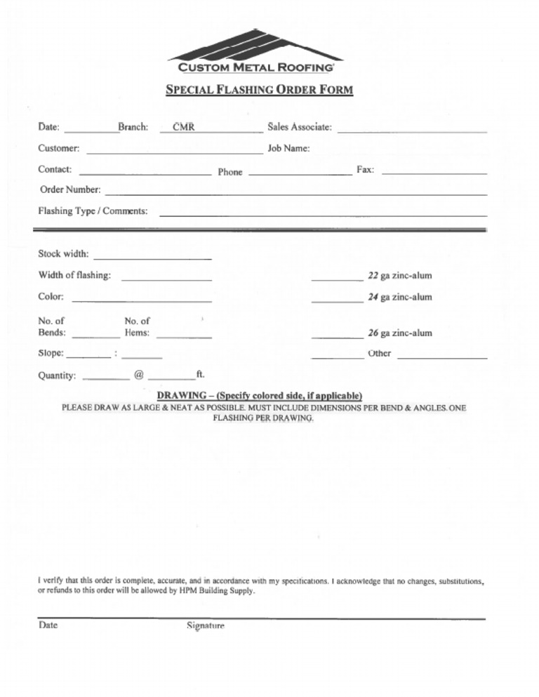 Flashing Order Form | PDF