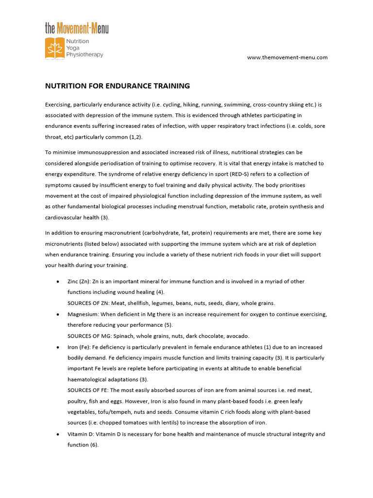 Nutrition For Endurance Training | PDF | Nutrition | Diet & Nutrition