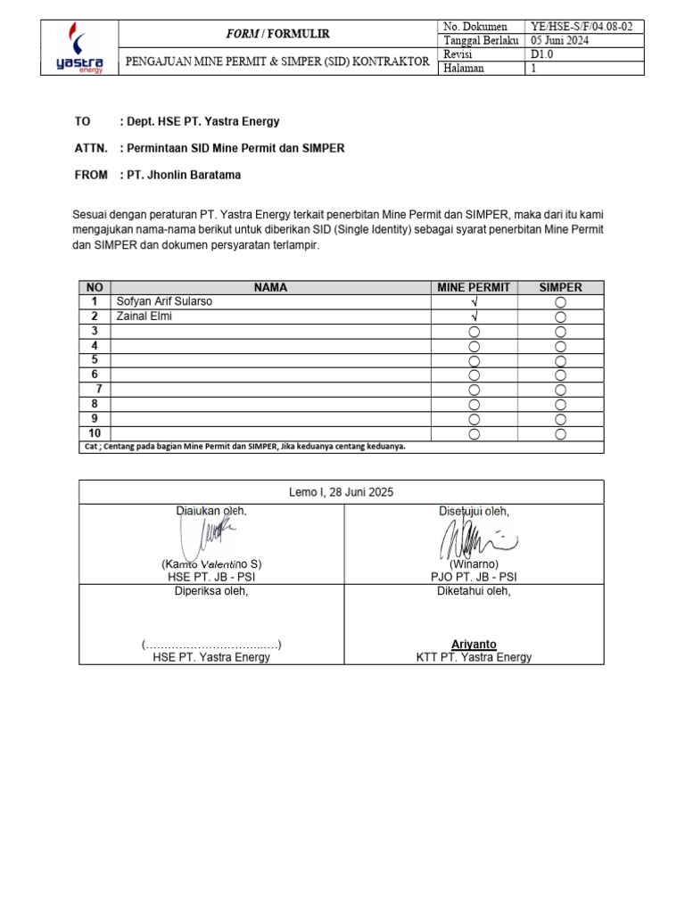 Pengajuan Mine Permit & SIMPER Kontraktor | PDF