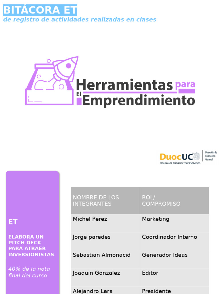 Bitácora ET Herramientas para El Emprendimiento | PDF | Transporte | Marketing