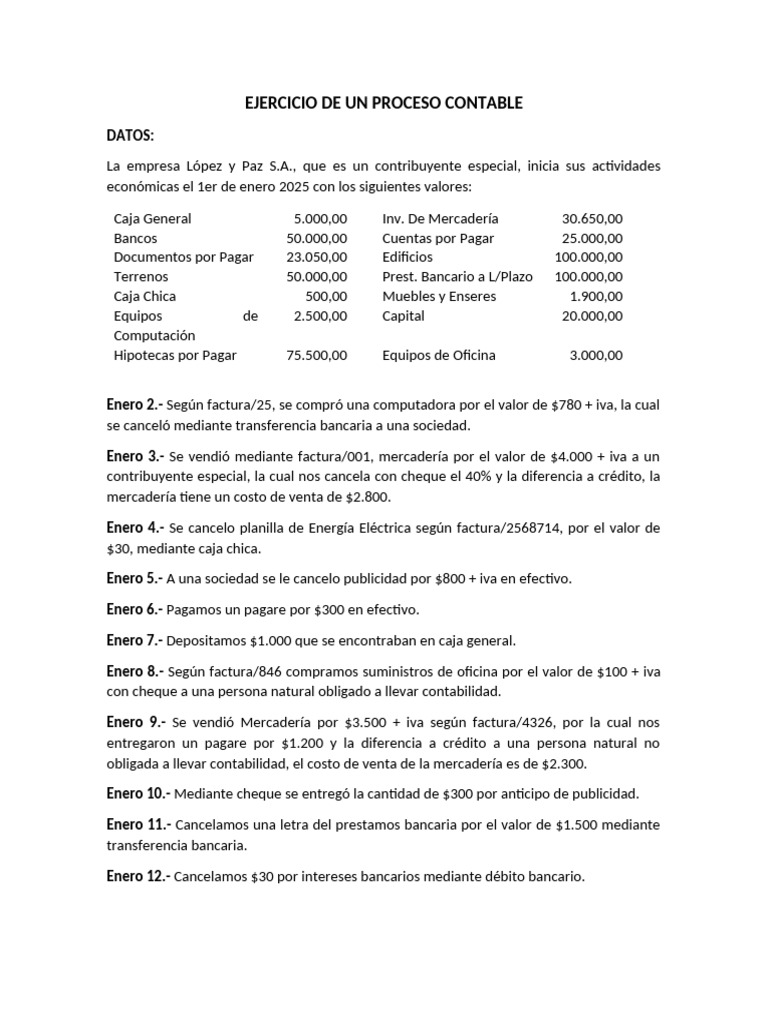 Ejercicios de Proceso Contable | PDF | Factura | Contabilidad