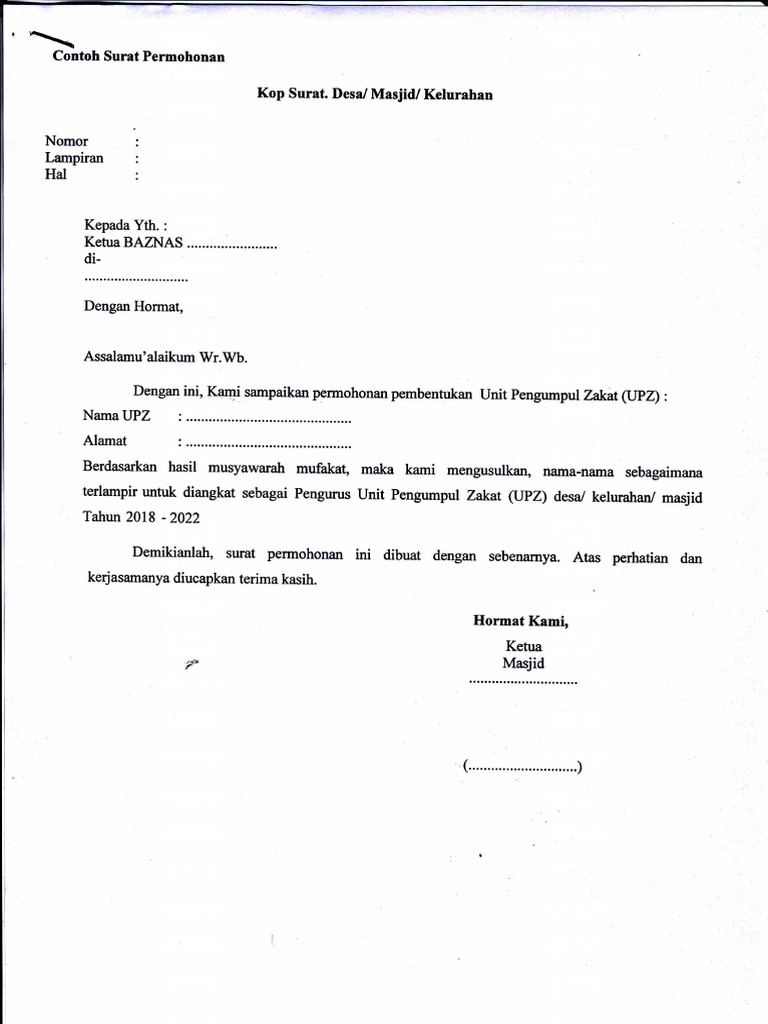 Contoh Komposisi Kepen Gurusan UPZ Masjid Dan Permohonan Ke Baznas.doc ...