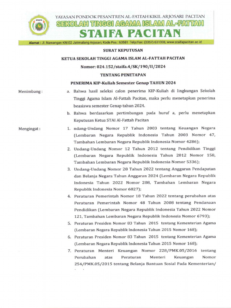 SK Penetapan Penerima Kip 2024 | PDF