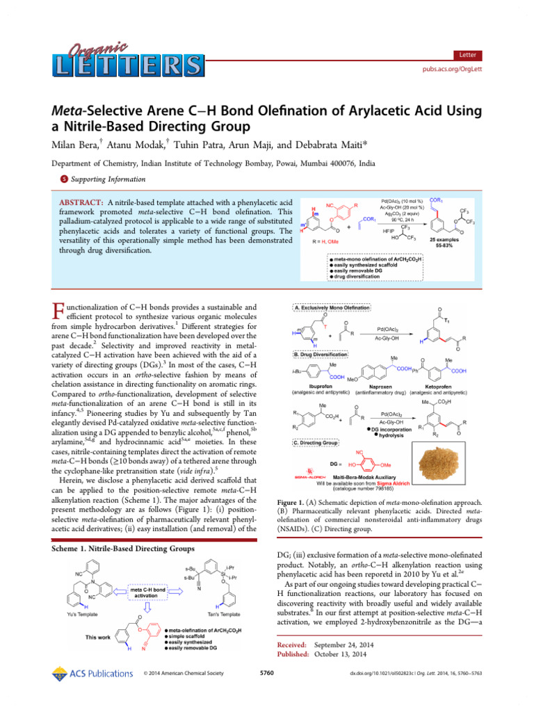 Bera Et Al 2014 Meta Selective Arene C H Bond Olefination of Arylacetic ...