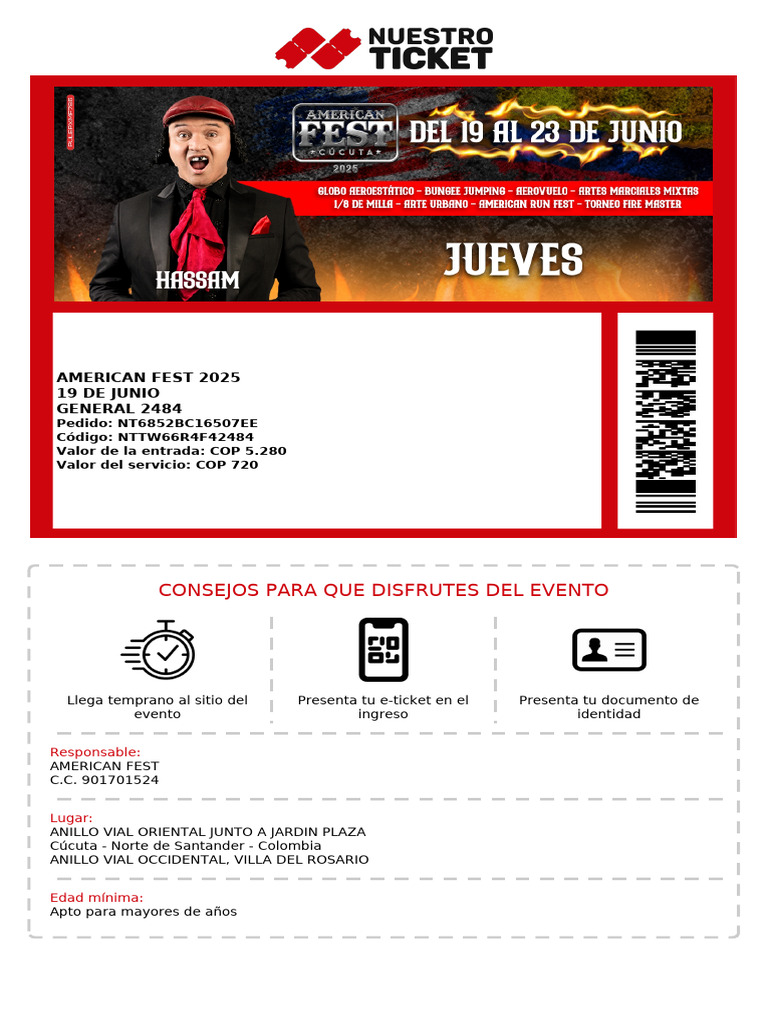 Nuestro Ticket (American Fest 2025 - 19 de Junio) | PDF