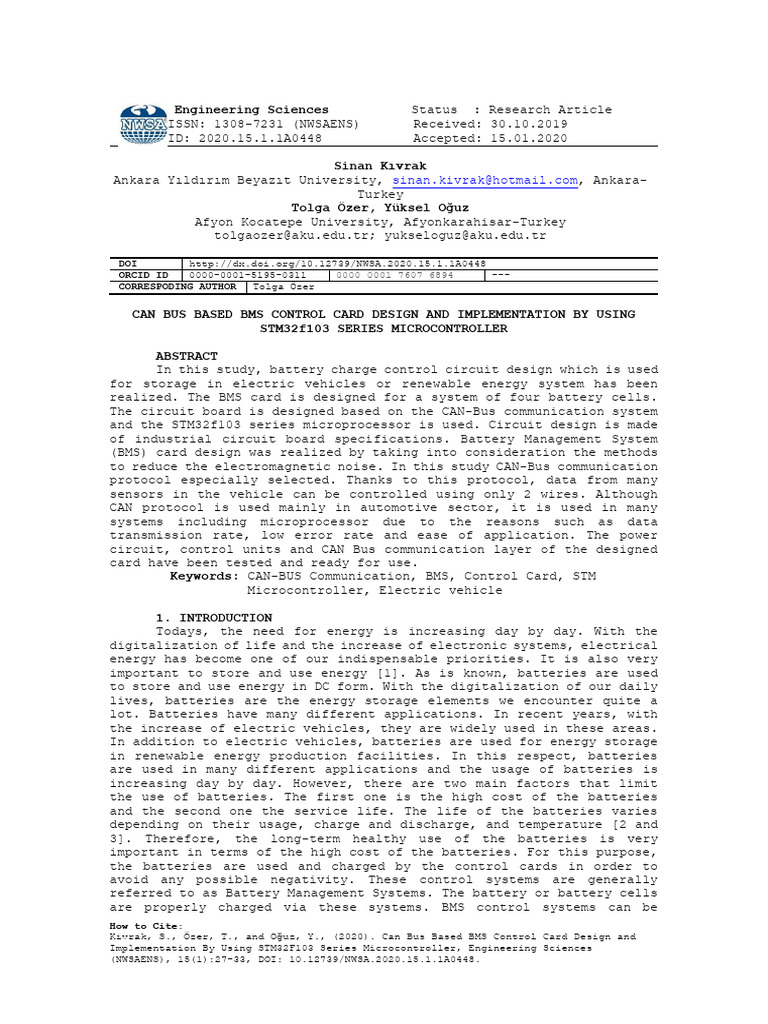 Can Bus Based BMS Control Card Design and Implementation by Using ...