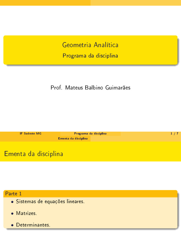 Geometria Analtica - Programa Da Disciplina | PDF
