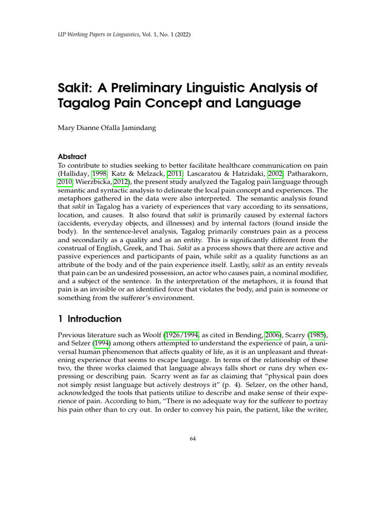 12 Sakit A Preliminary Linguistic Analysis of Tagalog Pain Concept and ...