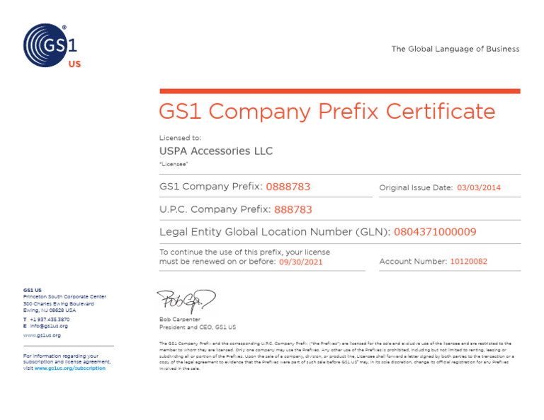 GS1 UPC Company Prefix 888783 | PDF