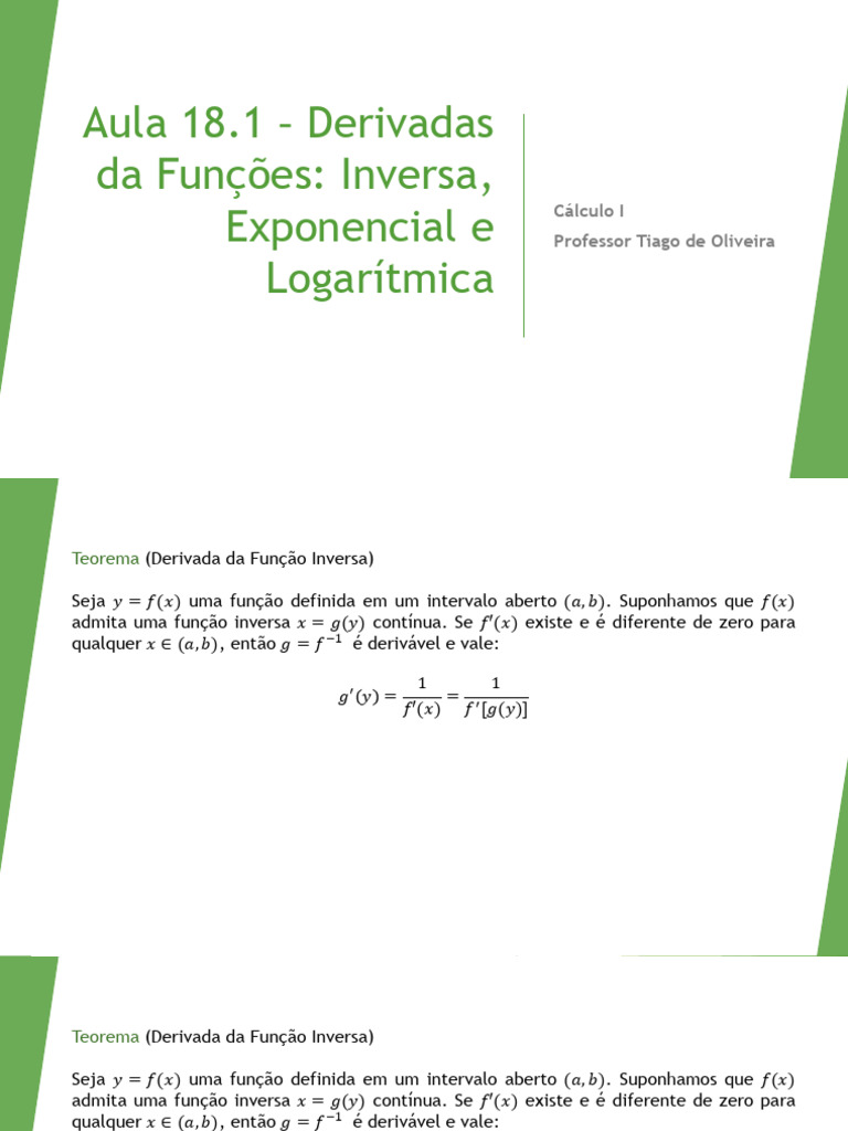 Aula 18.1 - Derivada Das Funes Inversa Exp e Log | PDF | Derivado ...