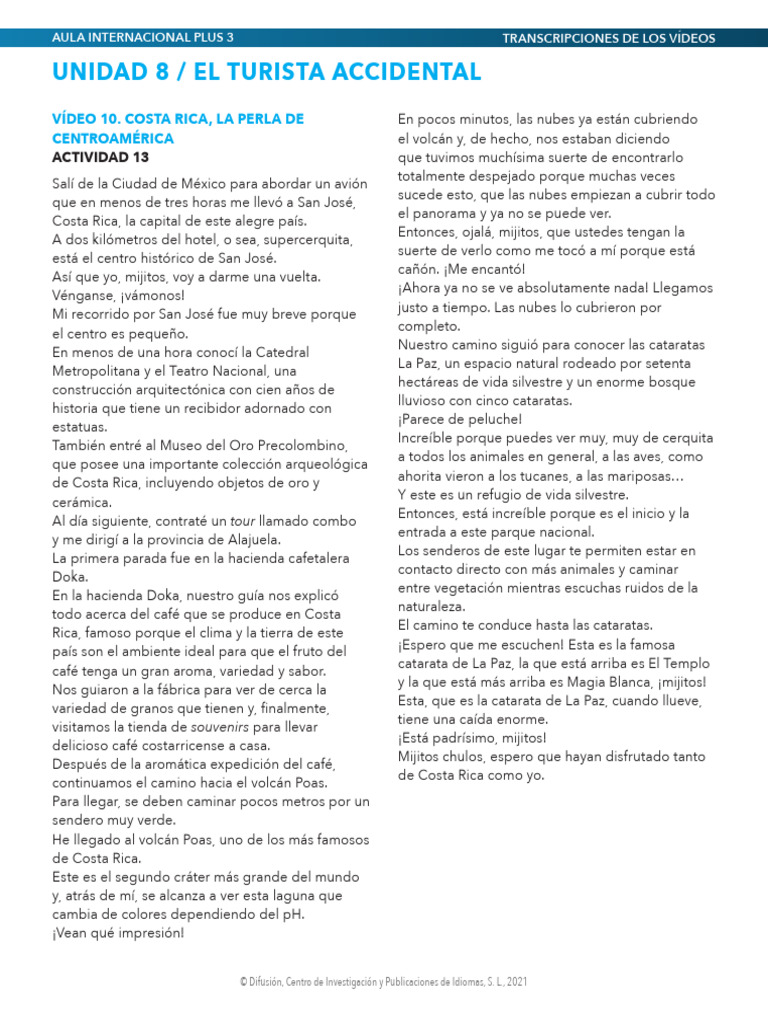 Auint Plus 3 Transcripcion Video U08 | PDF | café | Costa Rica