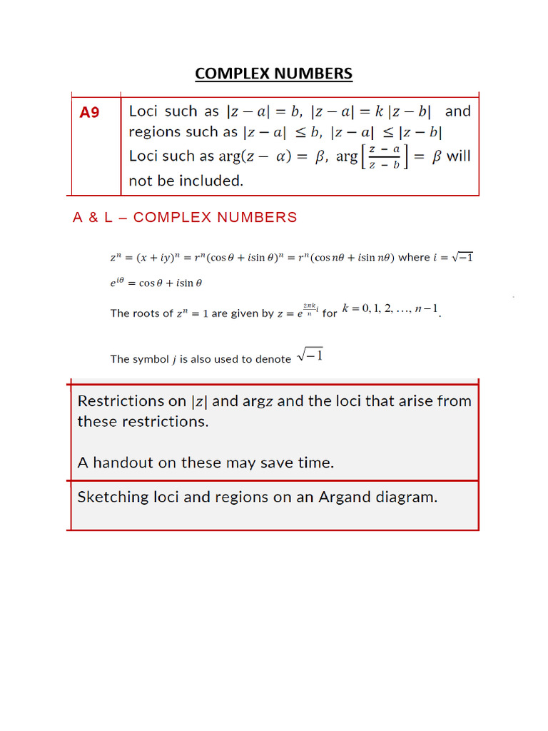 04-Complex Numbers - Loci Notes | PDF