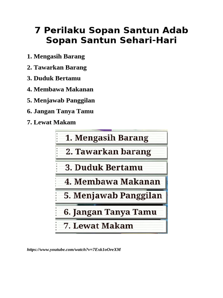 Contoh Perilaku Sopan Santun | PDF