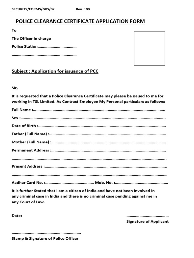 Police Clearance Certificate Application Form | PDF