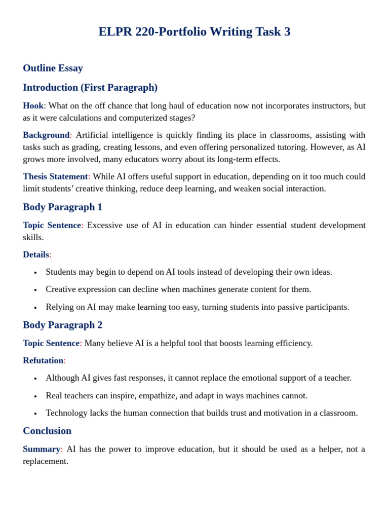 ELPR 220 Portfolio Writing Task 3 | PDF | Artificial Intelligence ...