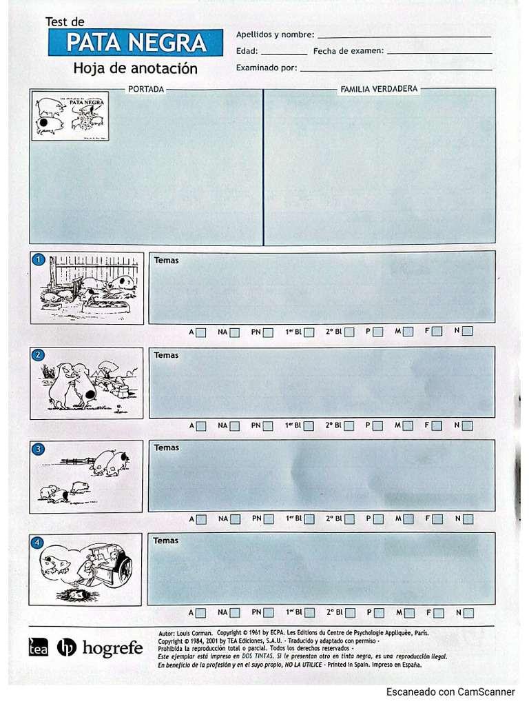Hoja de Anotación Test Pata Negra | PDF