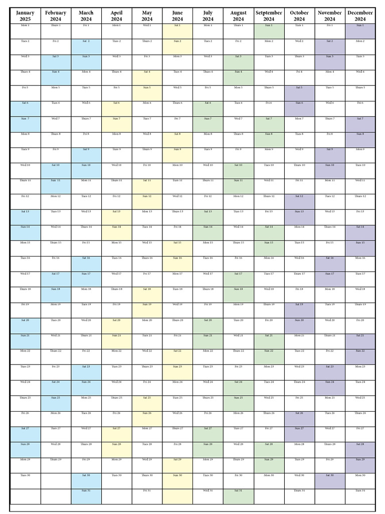 Monthly Calendar for 2024-2025 | PDF