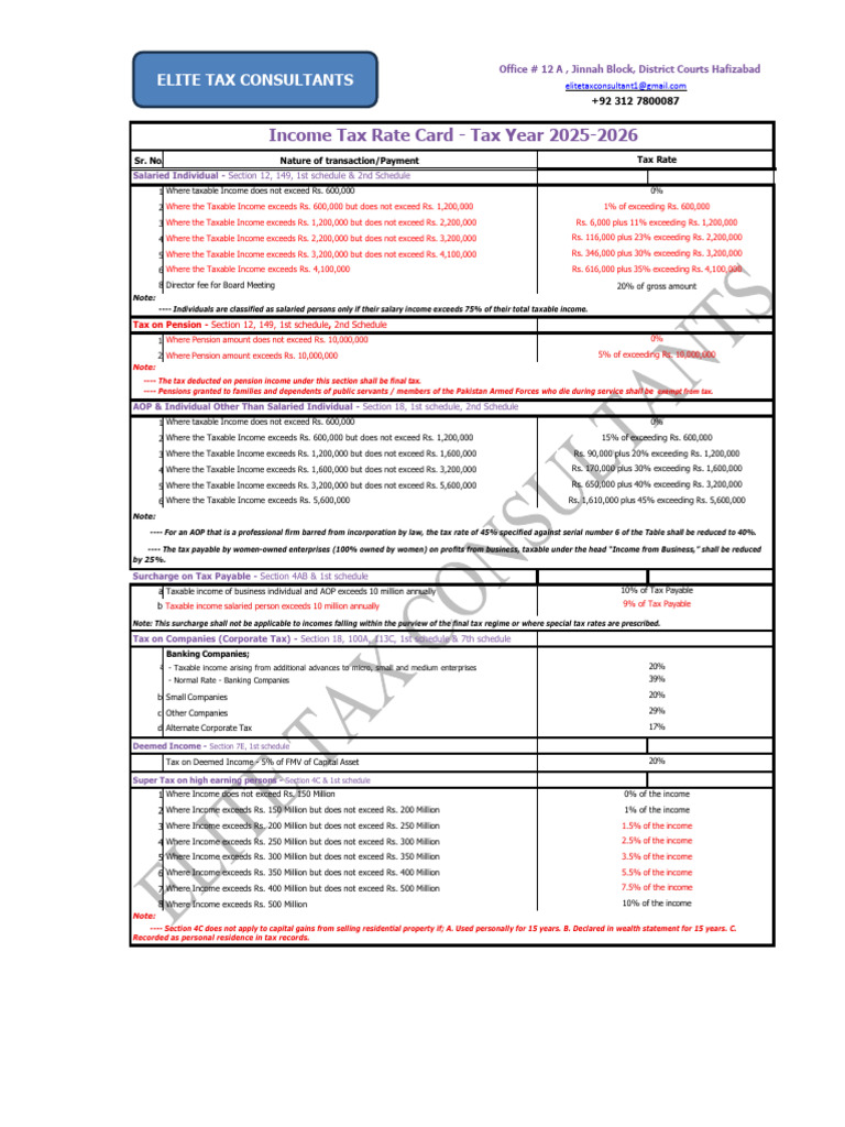 Income Tax Rate Card Tax Year 2026 - V1-1 | PDF | Taxes | Dividend