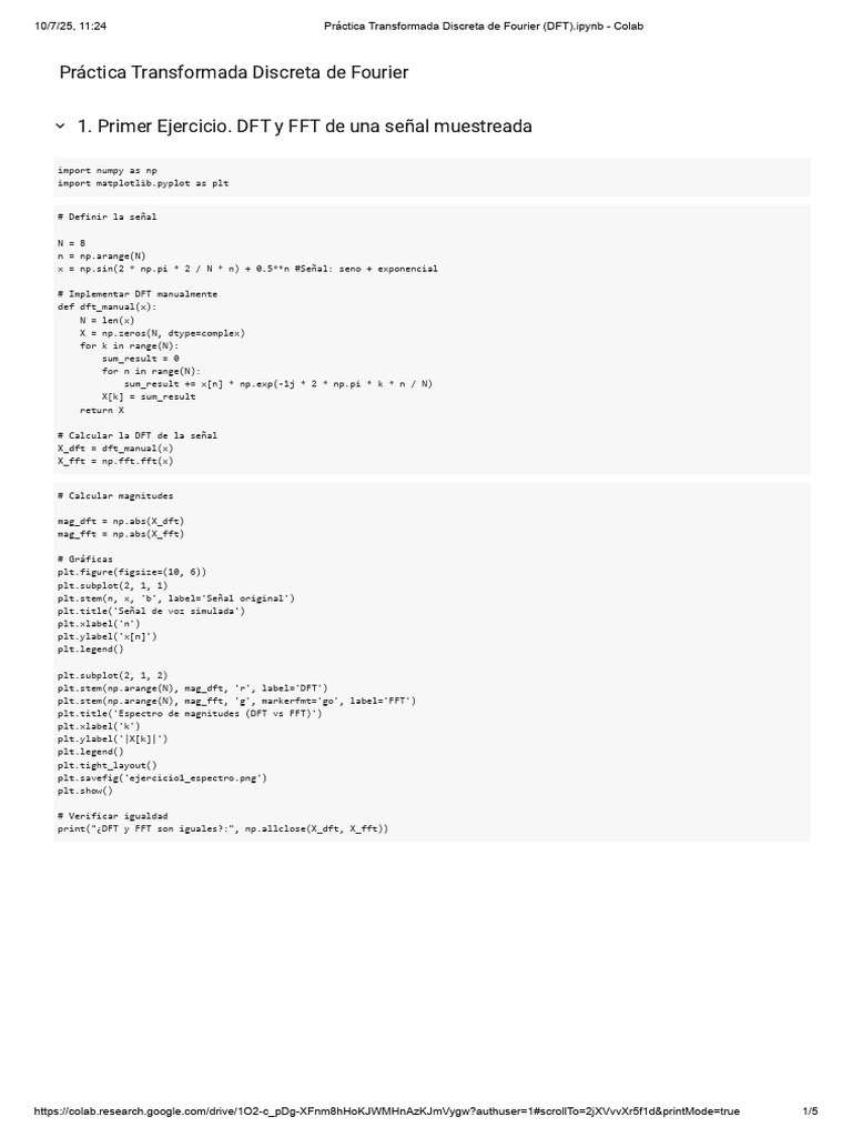 Práctica Transformada Discreta de Fourier (DFT) .Ipynb - Colab | PDF | Transformada rápida de ...