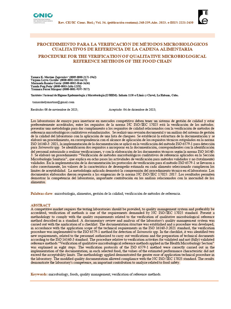 Verificación de Métodos Microbiológicos en Alimentos | PDF ...