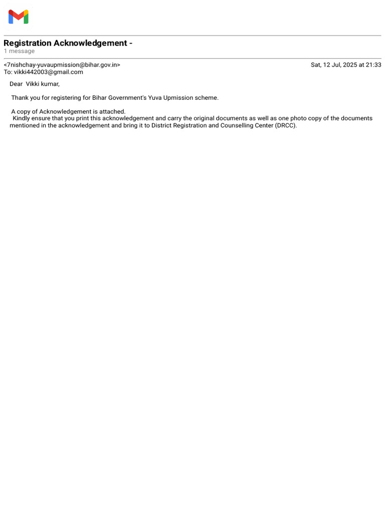 Gmail - Registration Acknowledgement | PDF
