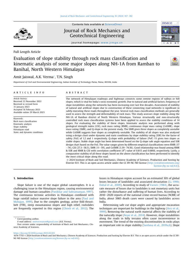 Evaluation of Slope Stability Through Rock Mass Classification and ...