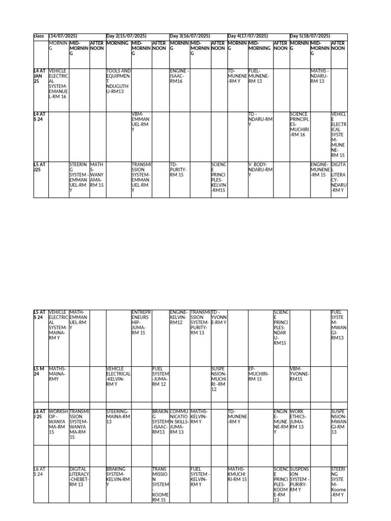 Timetable - JULY - 2025 - End Term Exams Auto 1 6 | PDF